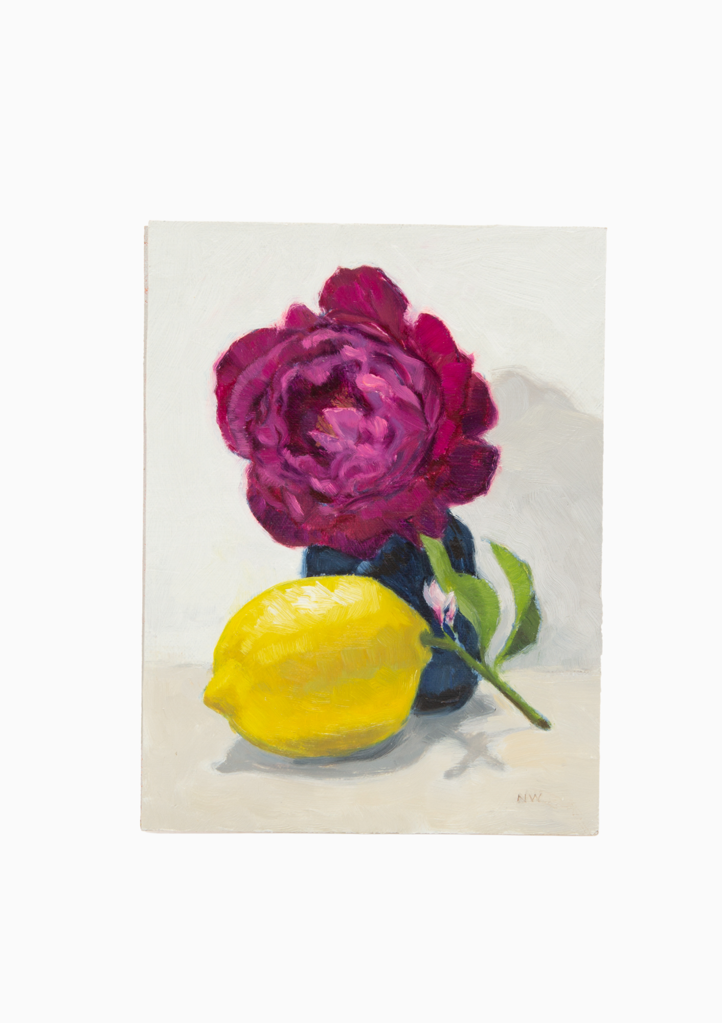 Violet Rose With Lemon Oil Painting On Panel | 8"x6"