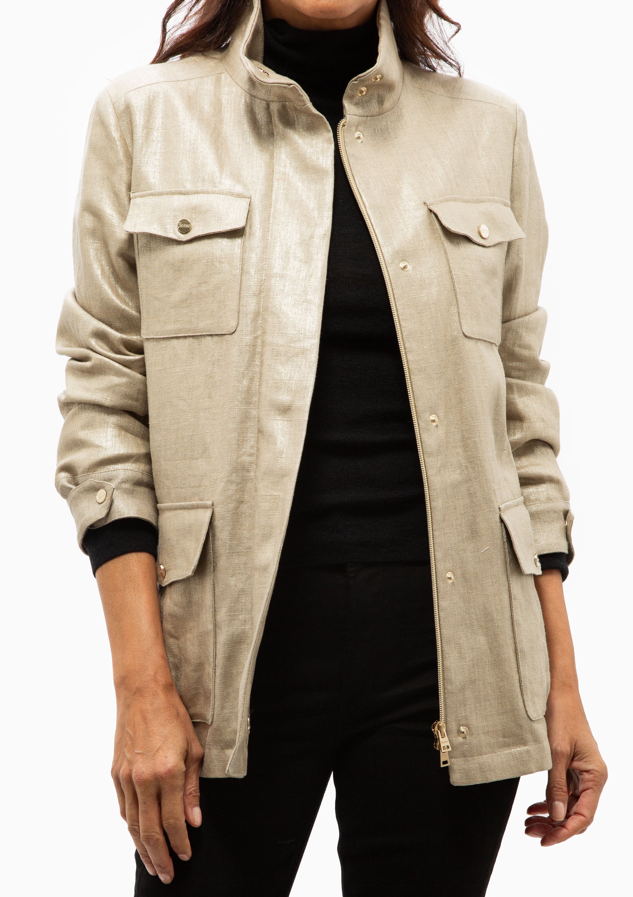 Herno | Laminated Linen Field Jacket | Khaki/Gold